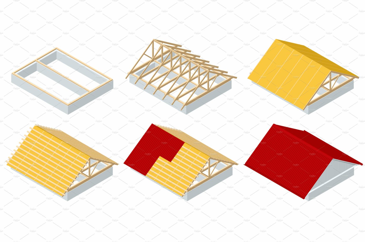 Isometric roofing construction – MasterBundles