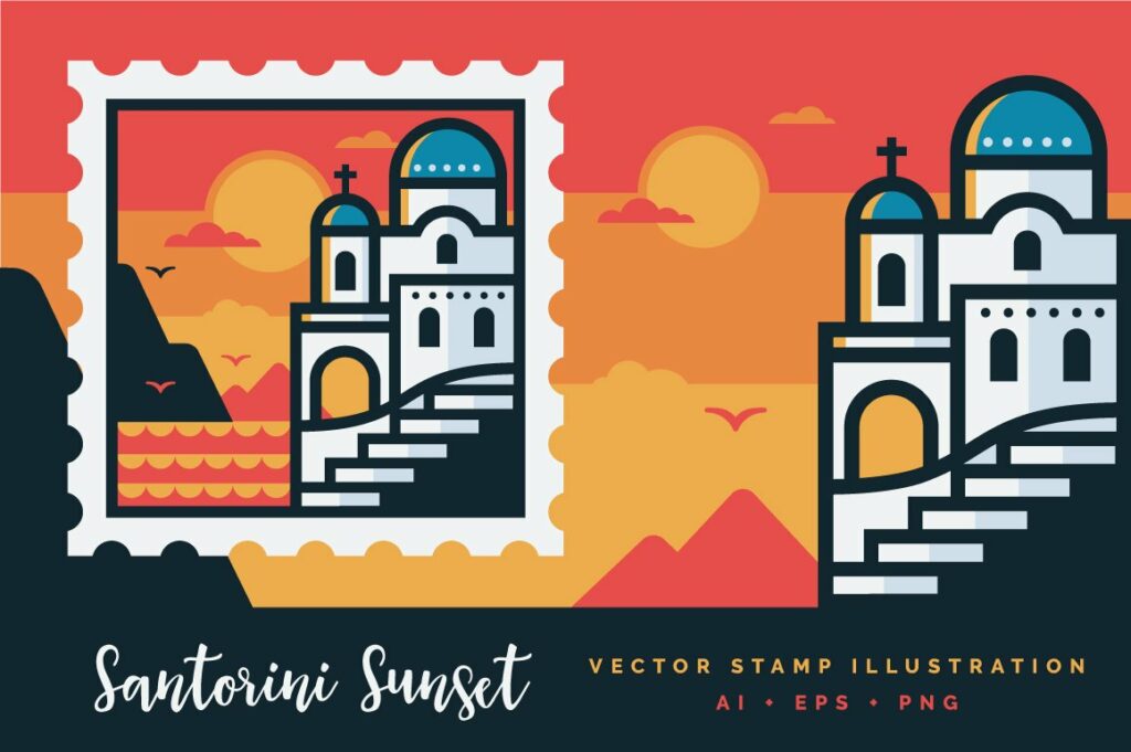 Santorini Sunset Stamp – MasterBundles