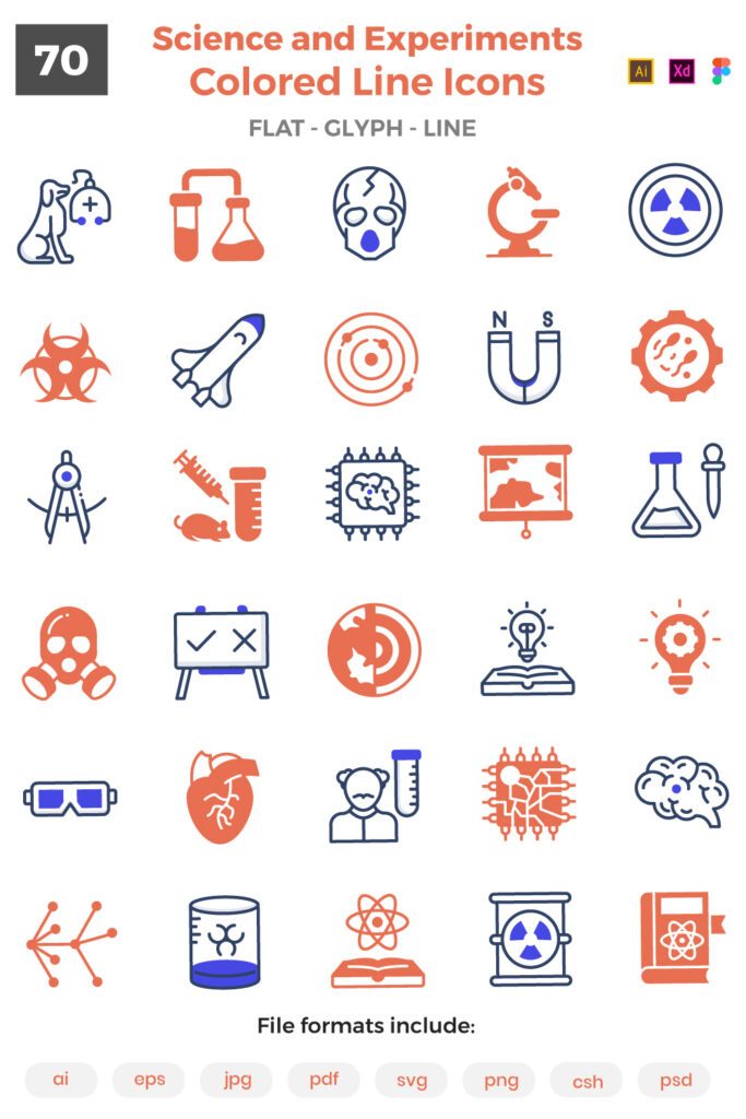 70 Set of Science Experiments Colored Vectors Icons - MasterBundles