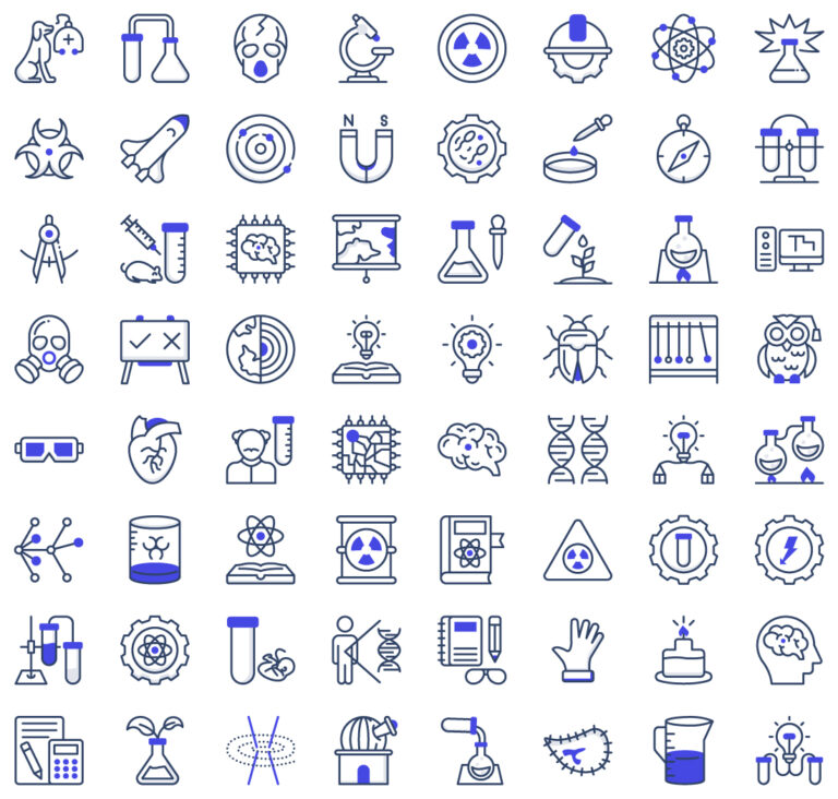 70 Set of Science Experiments Colored Vectors Icons - MasterBundles
