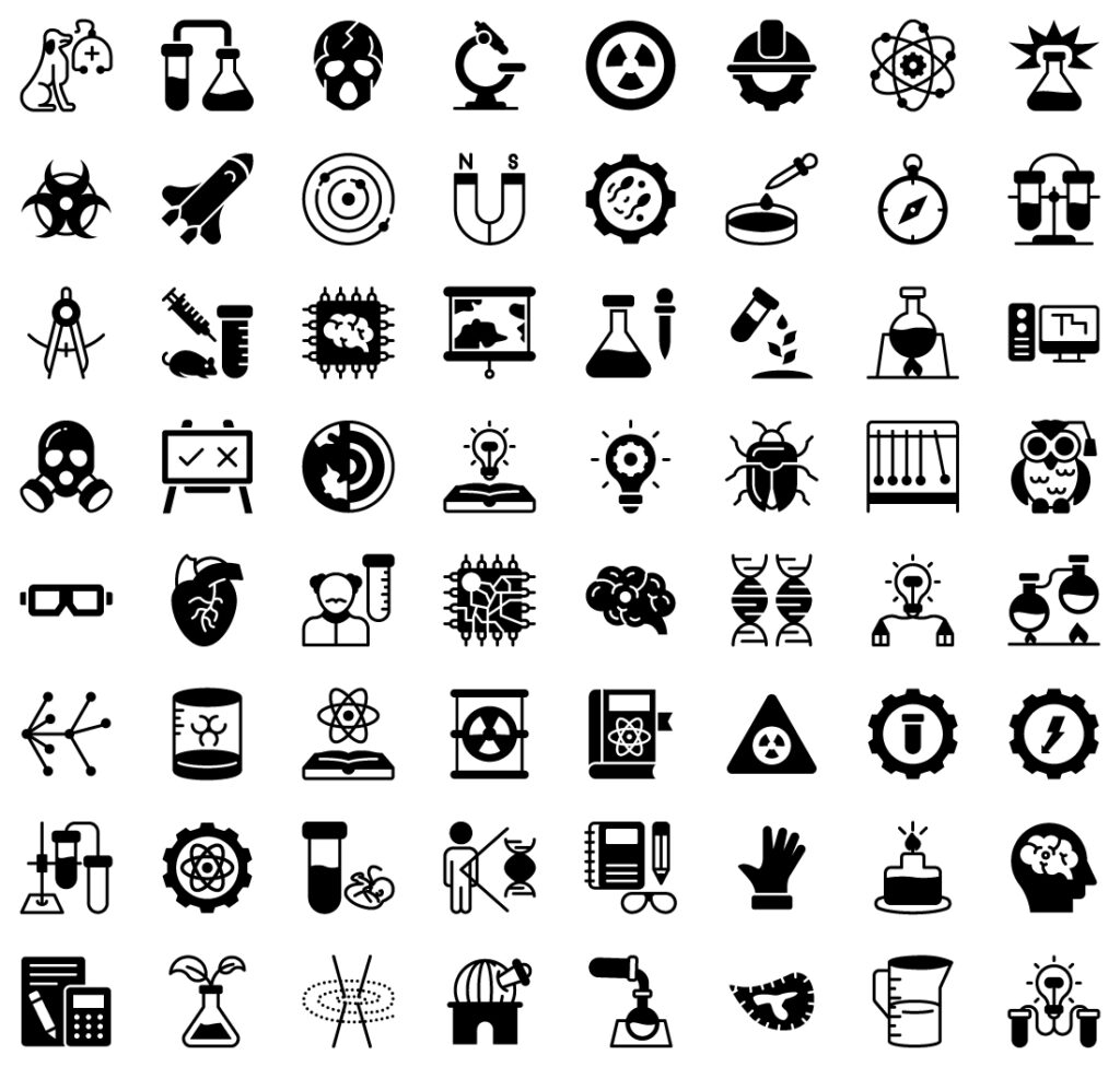 70 Set of Science Experiments Colored Vectors Icons - MasterBundles
