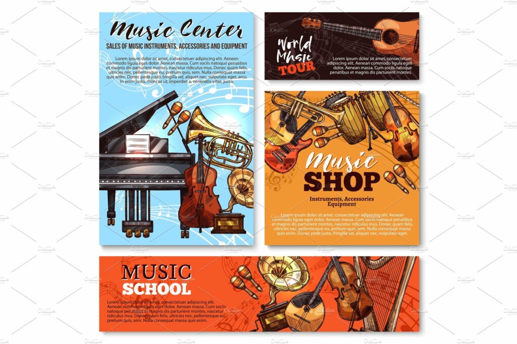 Vector sketch musical instruments shop posters – MasterBundles