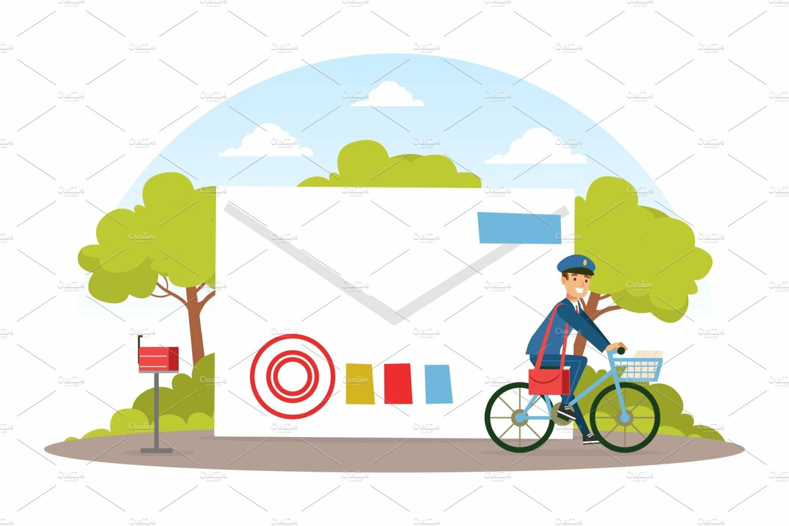 Postman Riding on Bike, Mailman in – MasterBundles