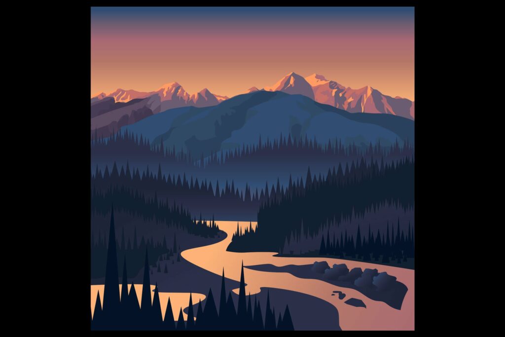 Sunset Square Landscape Illustration – MasterBundles