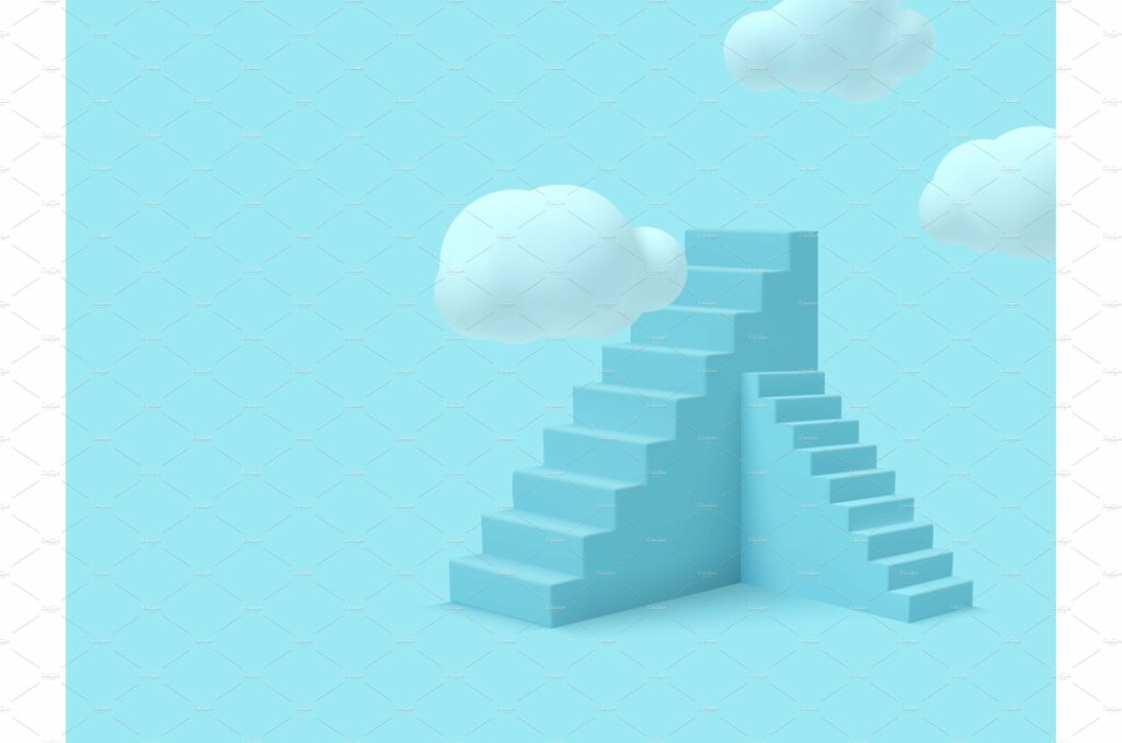 Blue stairs with clouds. – MasterBundles