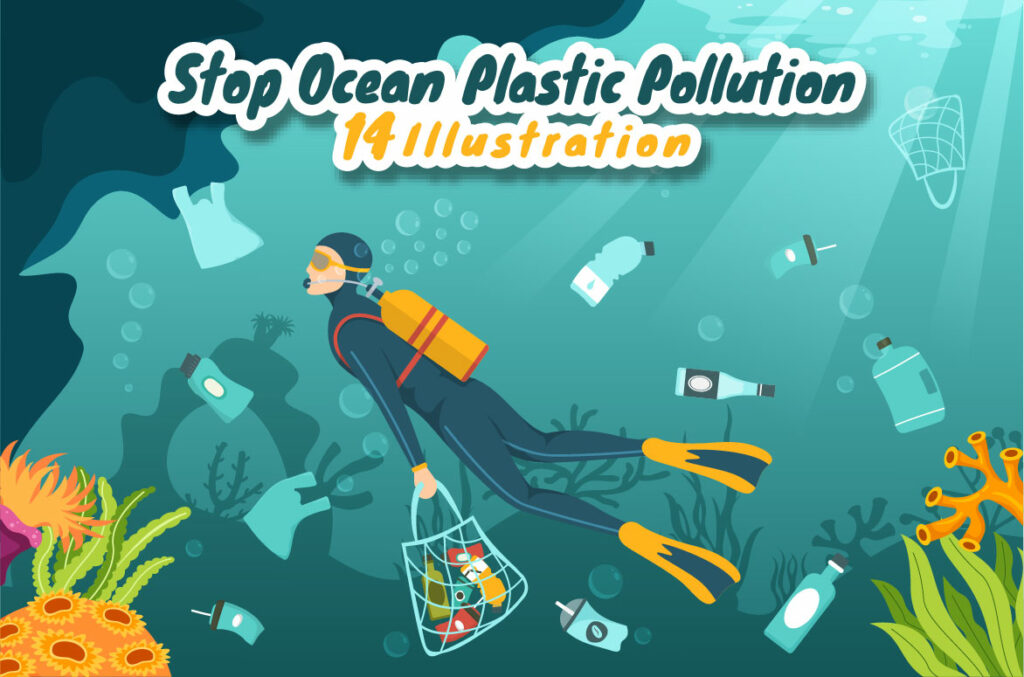 14 Stop Ocean Plastic Pollution Illustration - MasterBundles