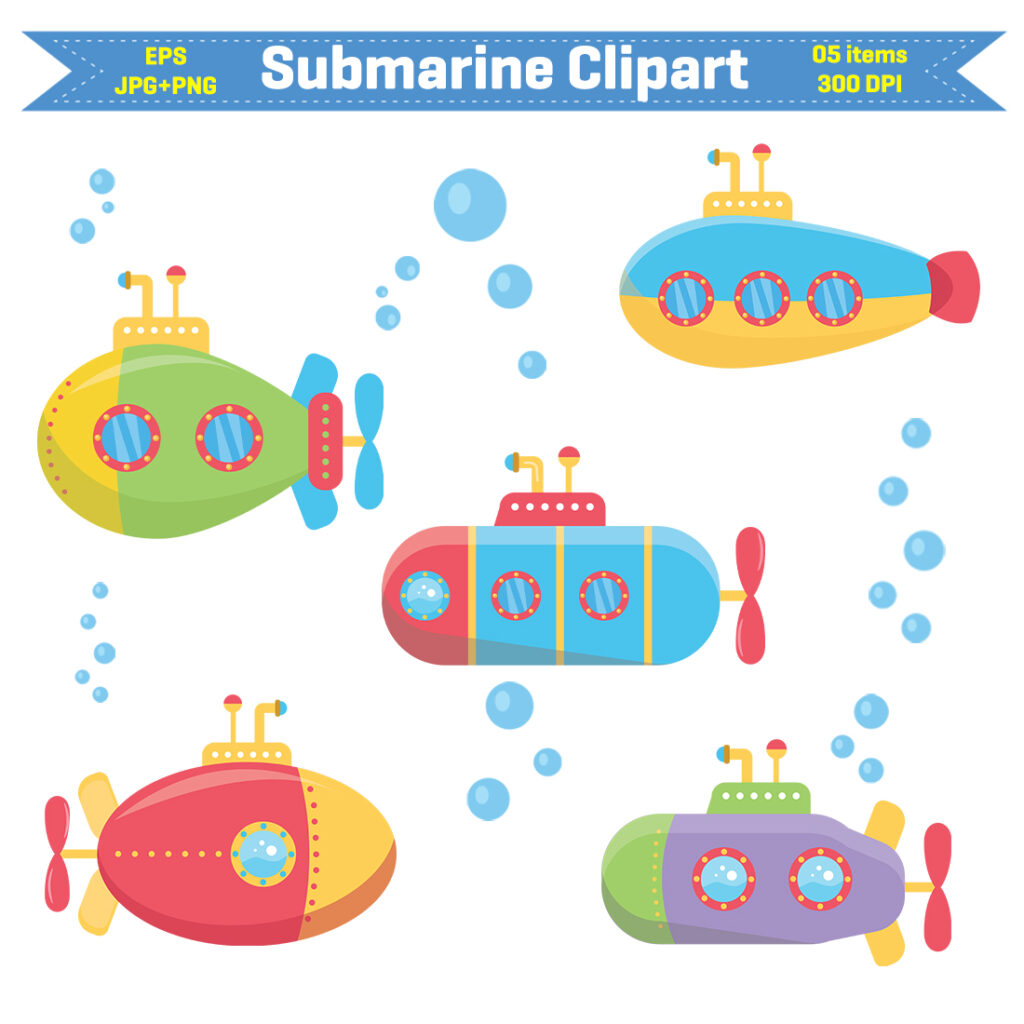 Submarine Clipart Design - MasterBundles, Submarine Clipart Design set ...