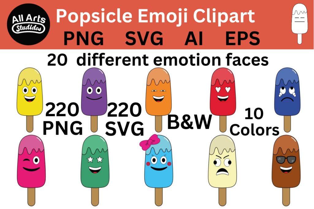 Popsicle Faces Emoji Emotions Clipart - 220 SVG and PNG only $7 ...