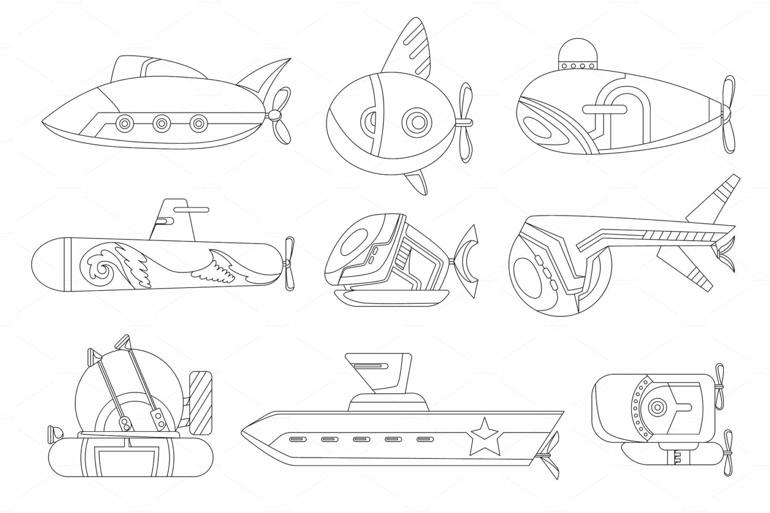 Coloring submarine set undersea – MasterBundles