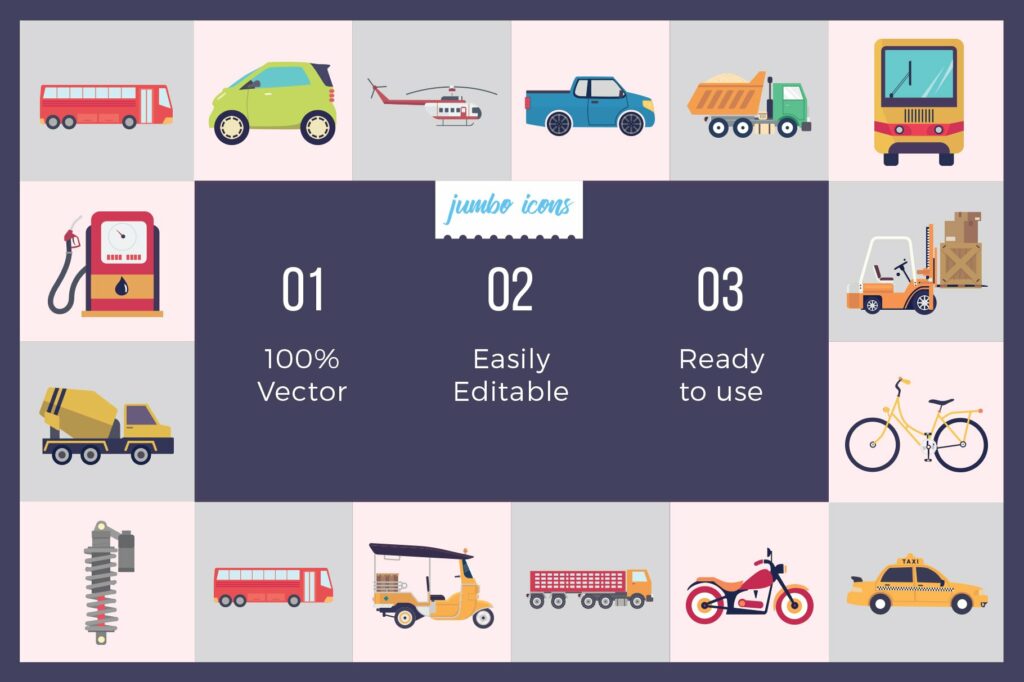 Flat Vector Icons Transport Pack V2 – MasterBundles