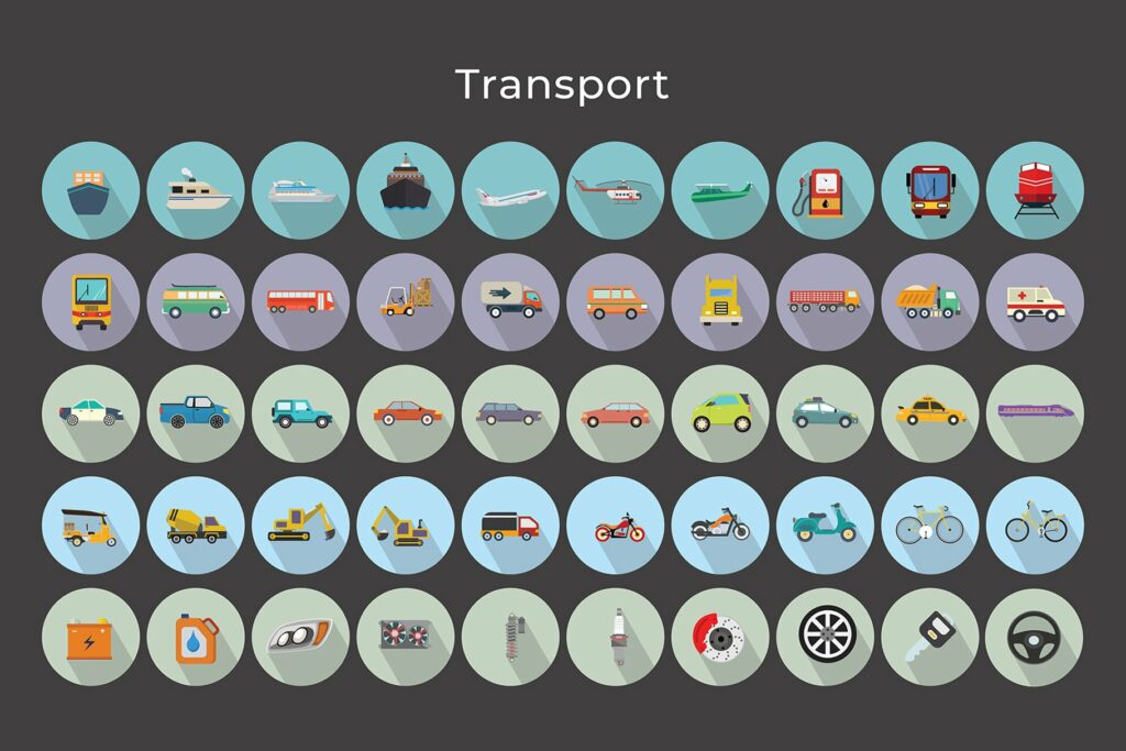 Flat Vector Icons Transport Pack V2 – MasterBundles