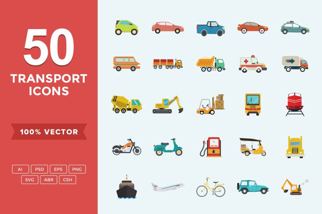 Flat Icons Transport Set – MasterBundles