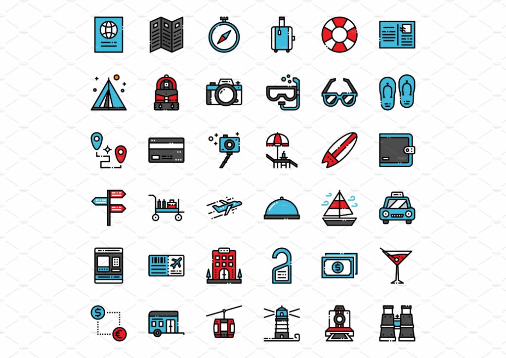 36x3 Travel icons – MasterBundles