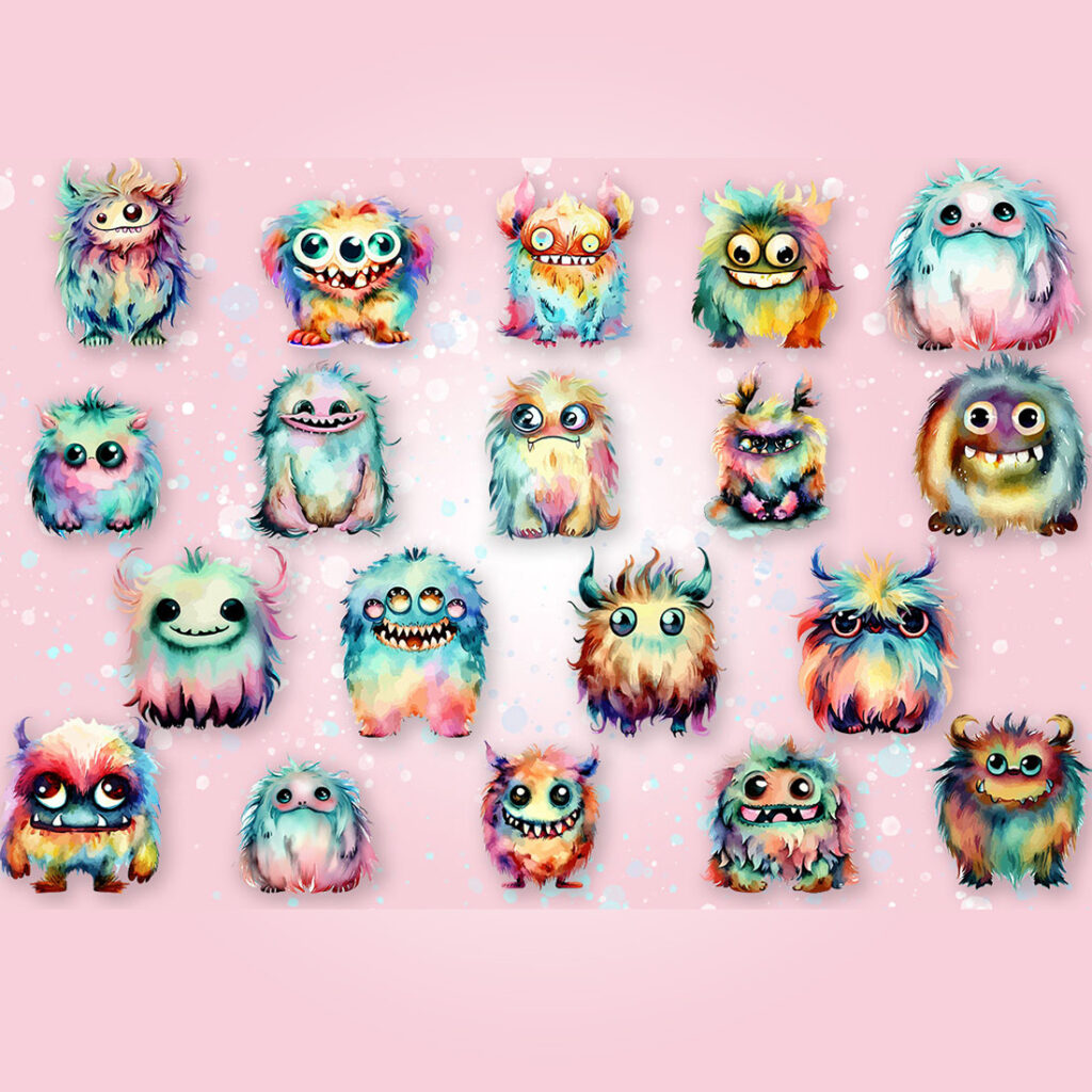Cute Monsters Watercolour Bundle Clipart - MasterBundles