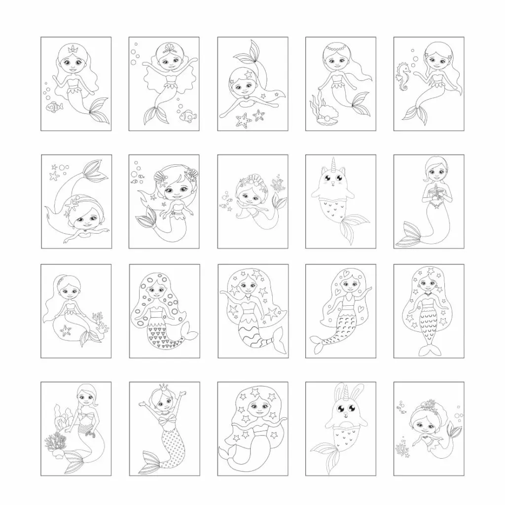 20 Mermaid Coloring Page Template for Baby - MasterBundles