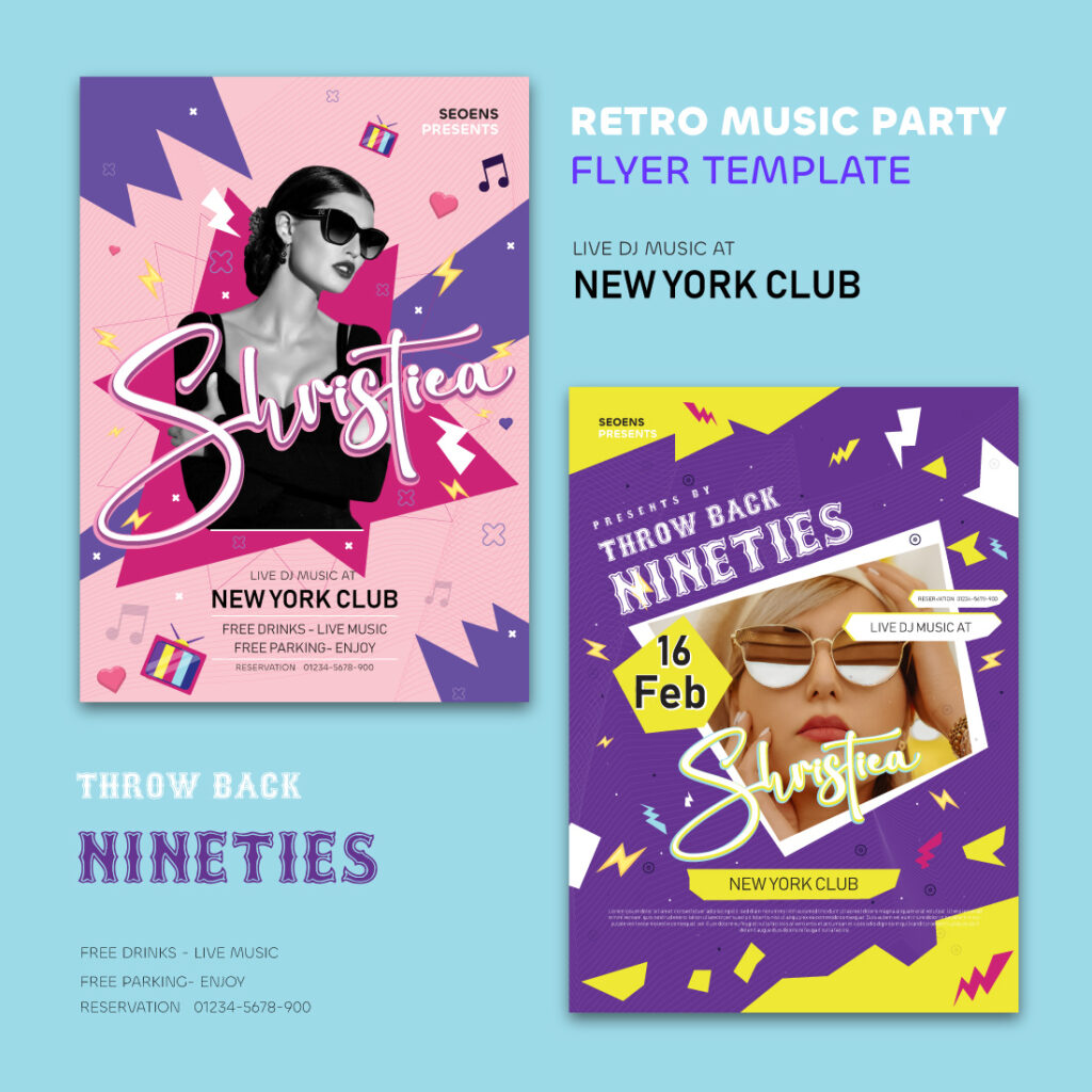 Throwback nineteen retro flyer design - MasterBundles