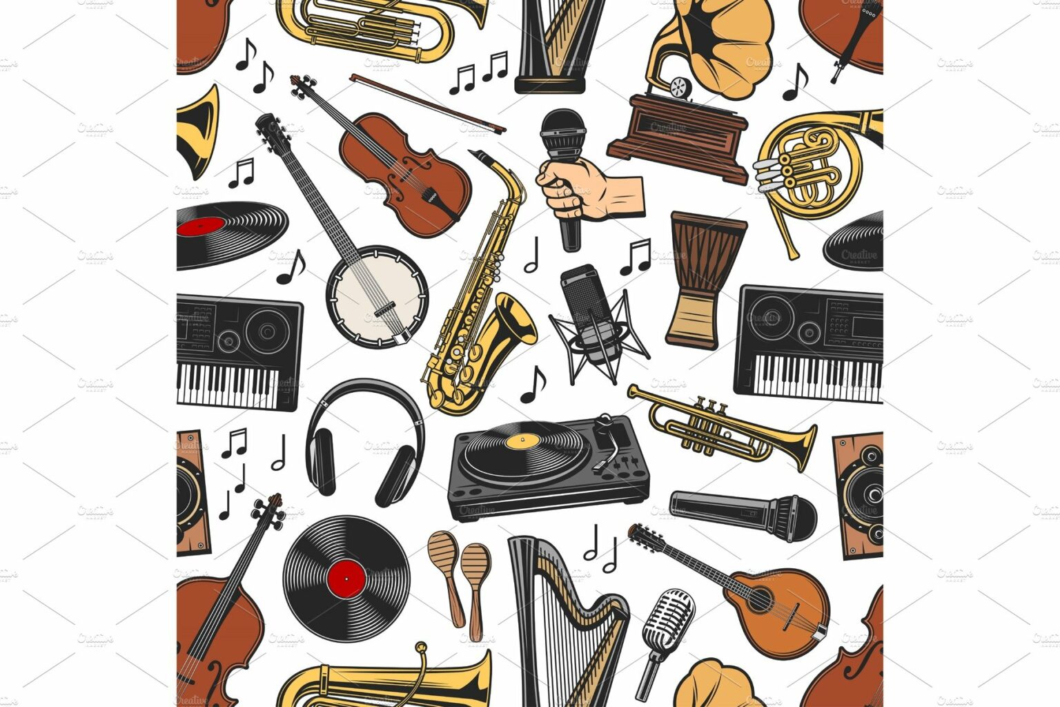 Musical instruments seamless pattern – MasterBundles
