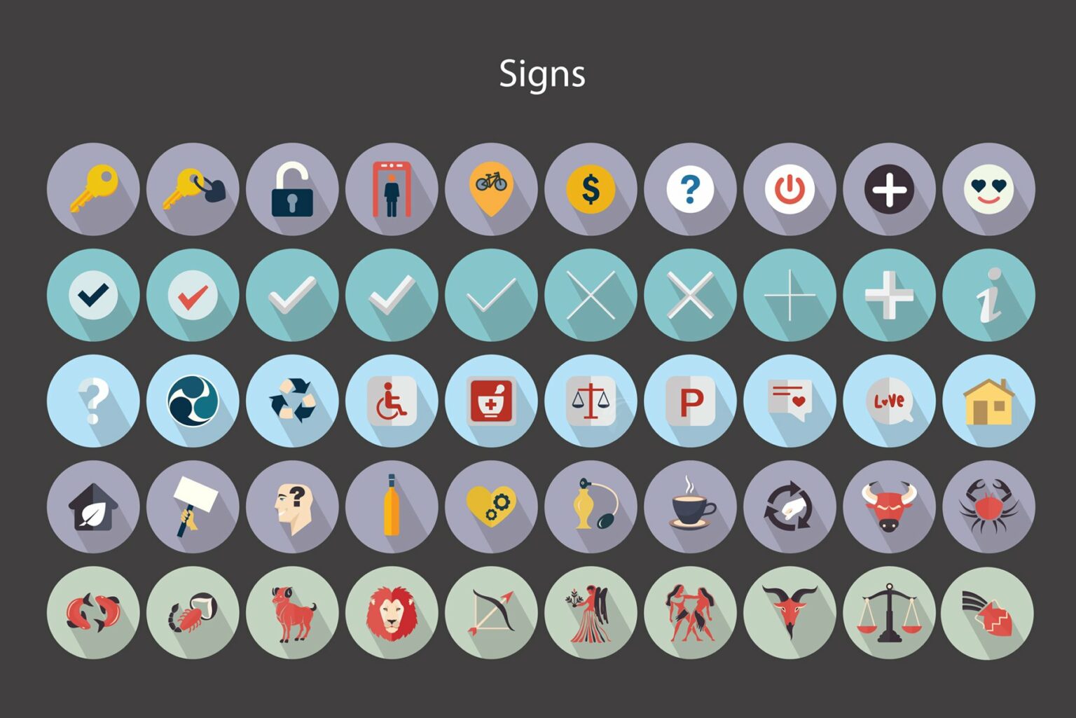 Flat Icons Signs Set – MasterBundles