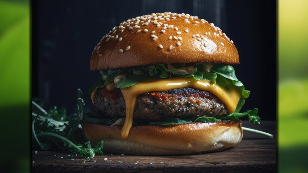 This is a Side view of a Burger with beef and cream cheese Realistic ...