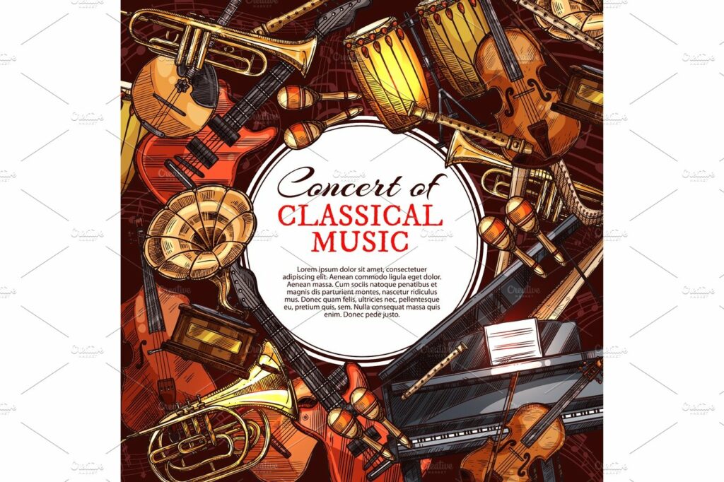 Musical instrument poster for music concert design – MasterBundles