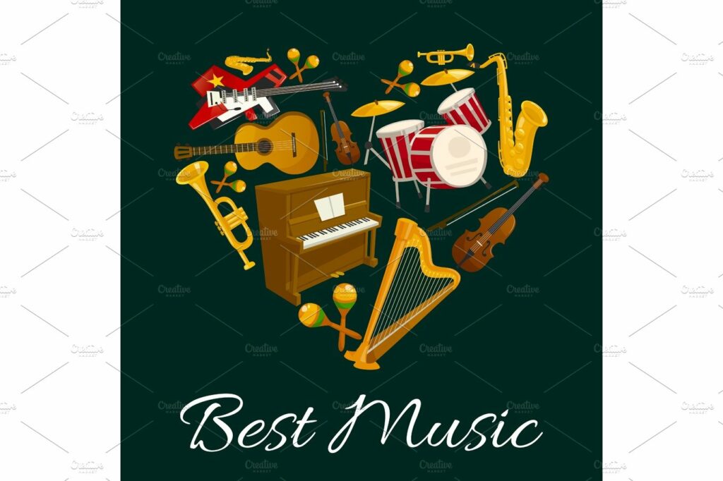 Heart with musical instrument poster design – MasterBundles