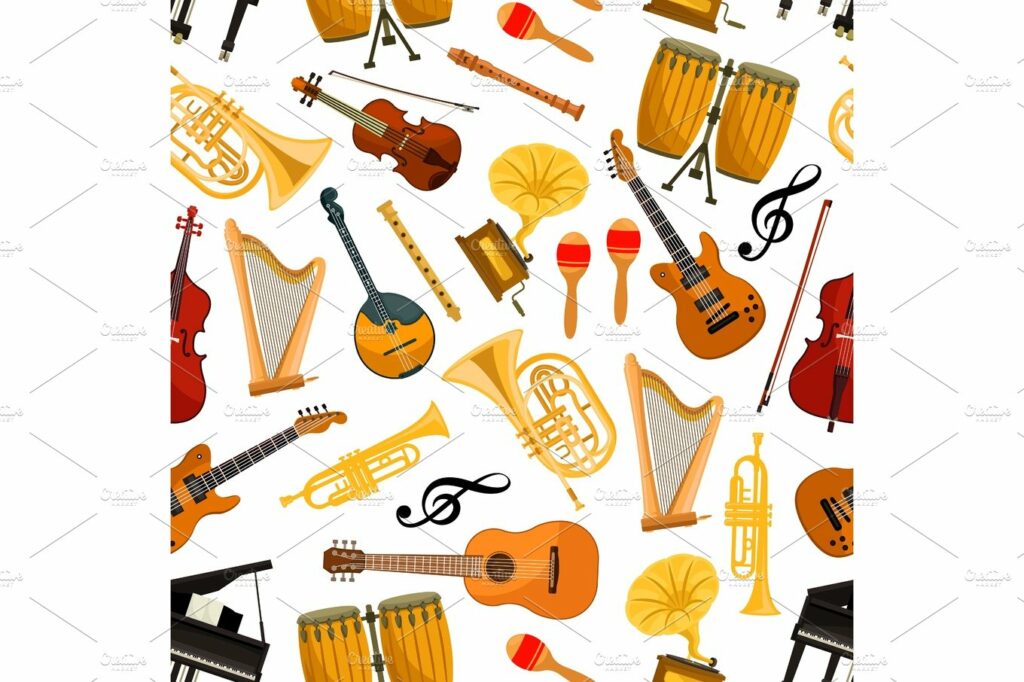 Musical instruments vector seamless pattern – MasterBundles