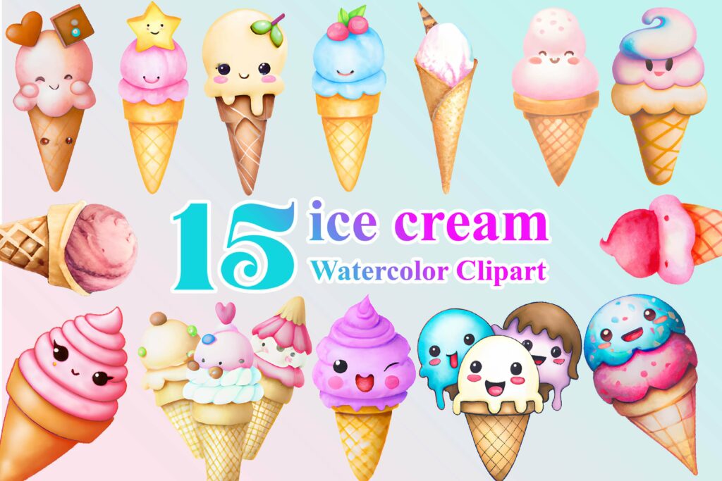 Watercolor ice cream Clipart – MasterBundles