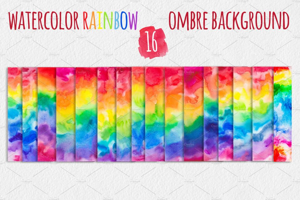 Rainbow watercolor texture set – MasterBundles