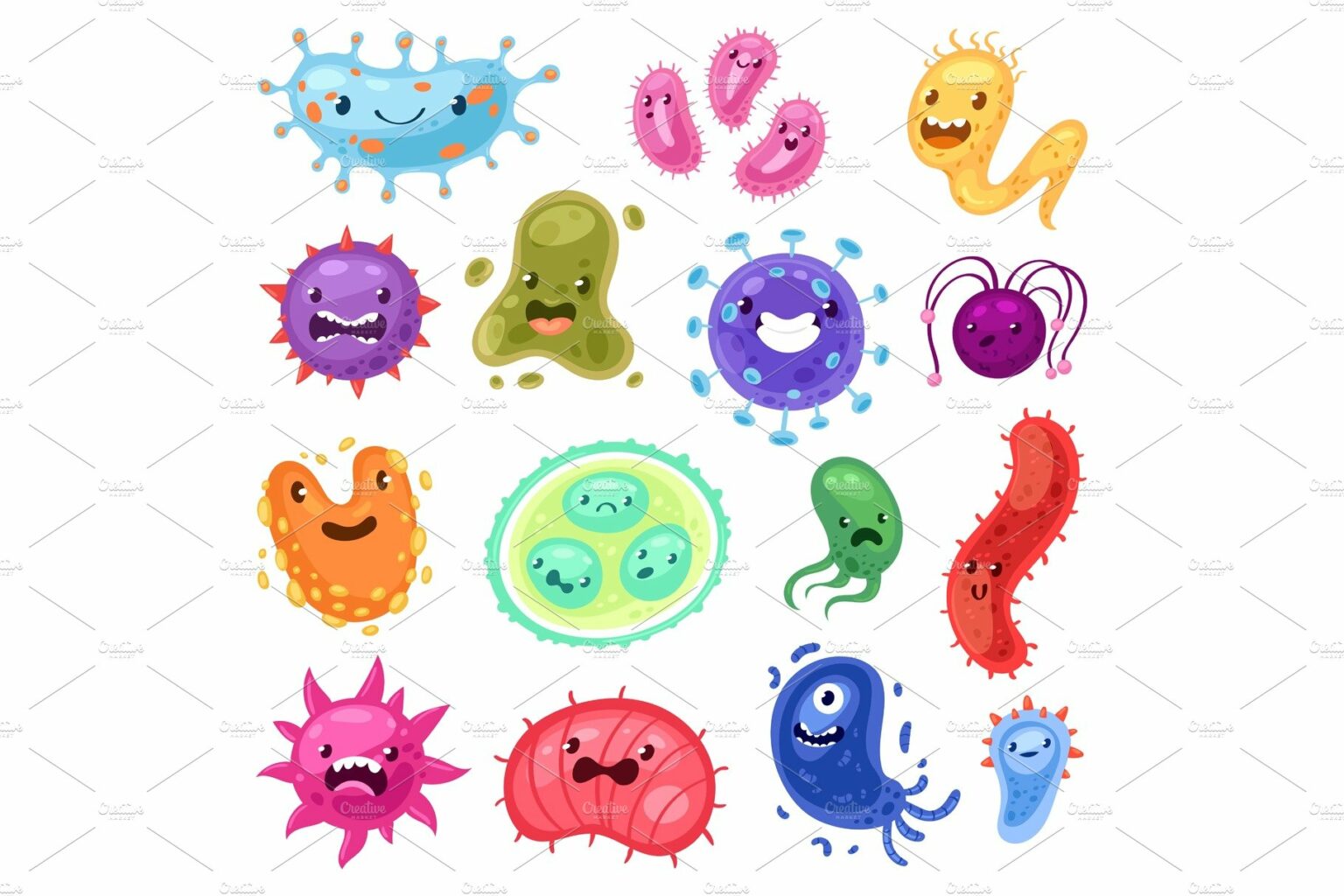 Viruses vector cartoon bacteria emoticon character of bacterial ...