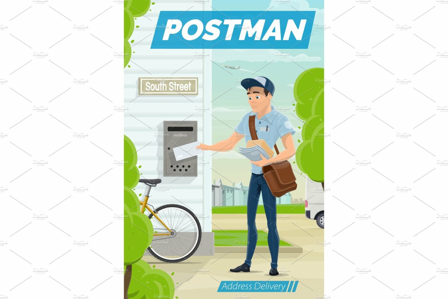 Delivery, postman with letter – MasterBundles