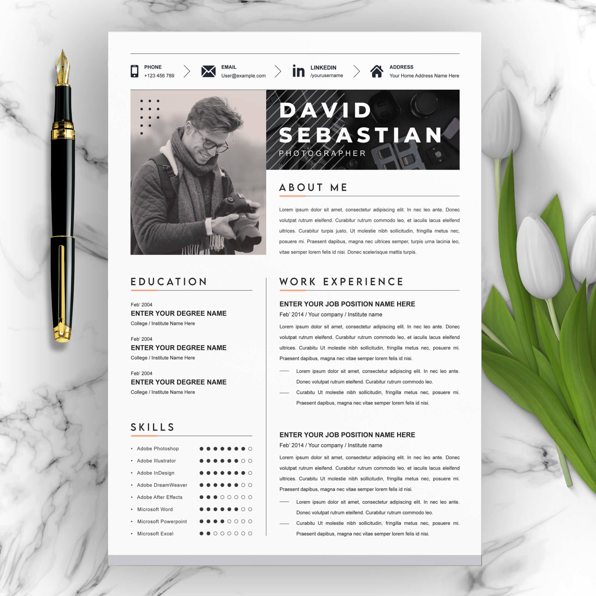 Photographer Resume Template | Classic Resume Template - MasterBundles
