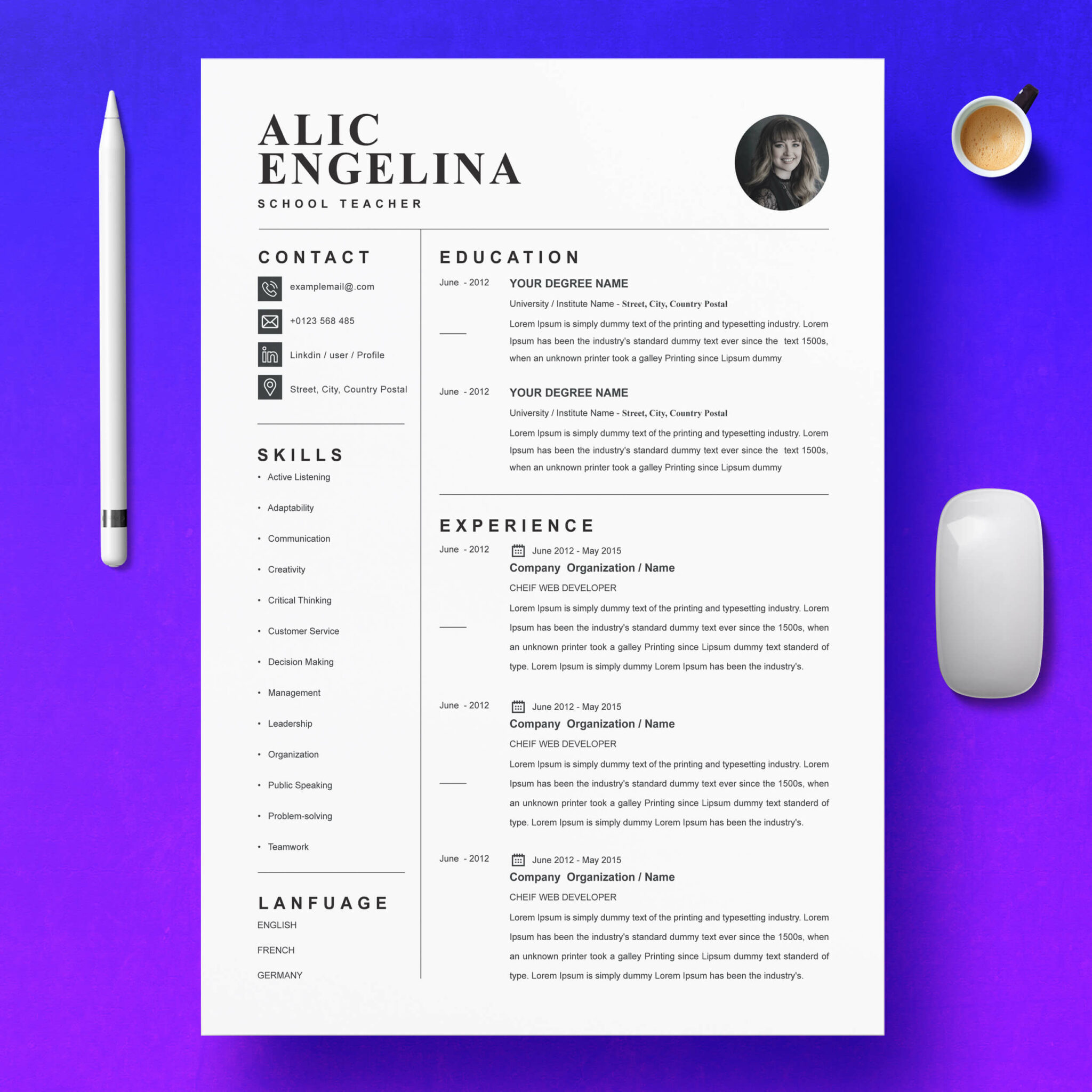 Modern Resume/CV Template - MasterBundles