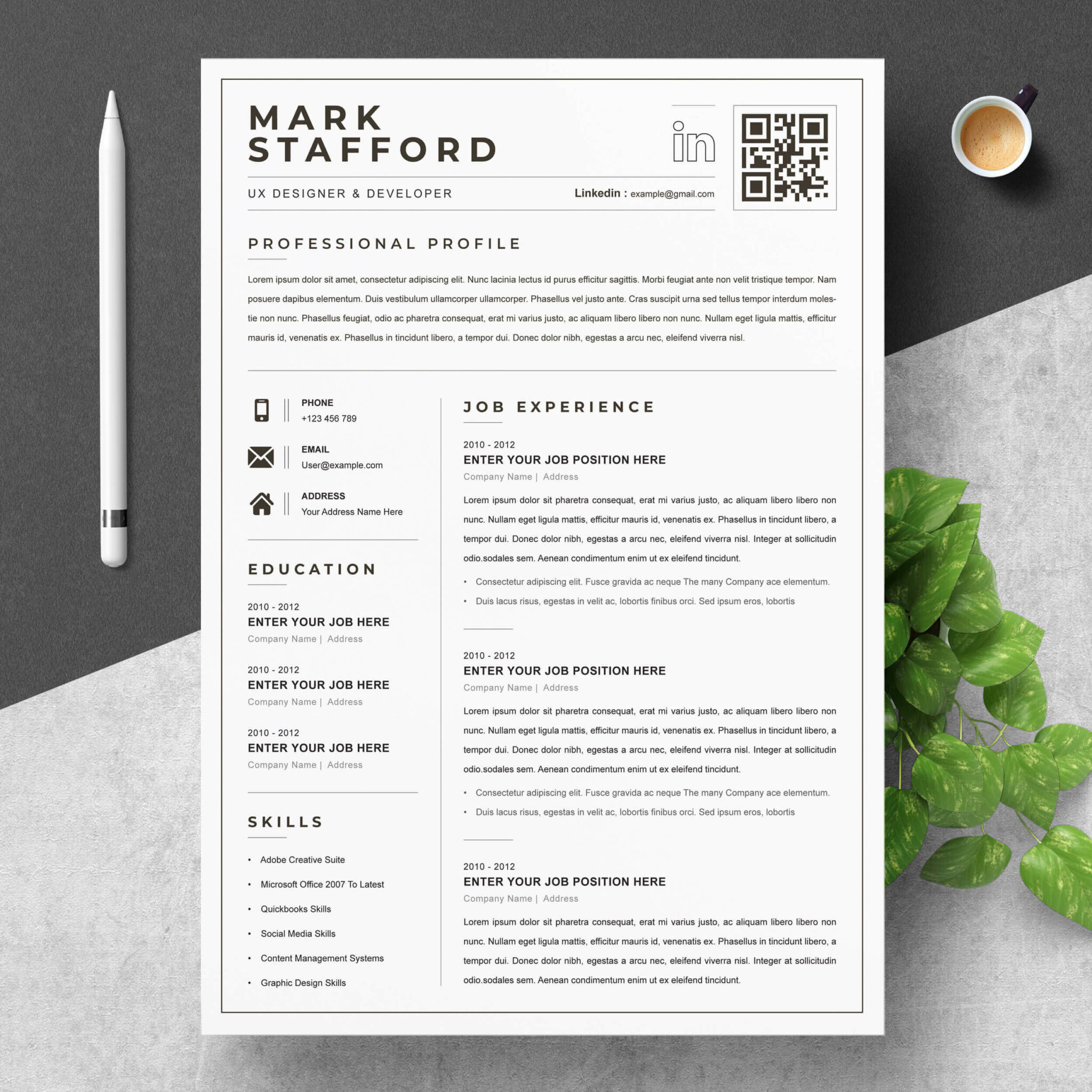 UX Designer & Developer Resume Template | Clean Resume Template ...