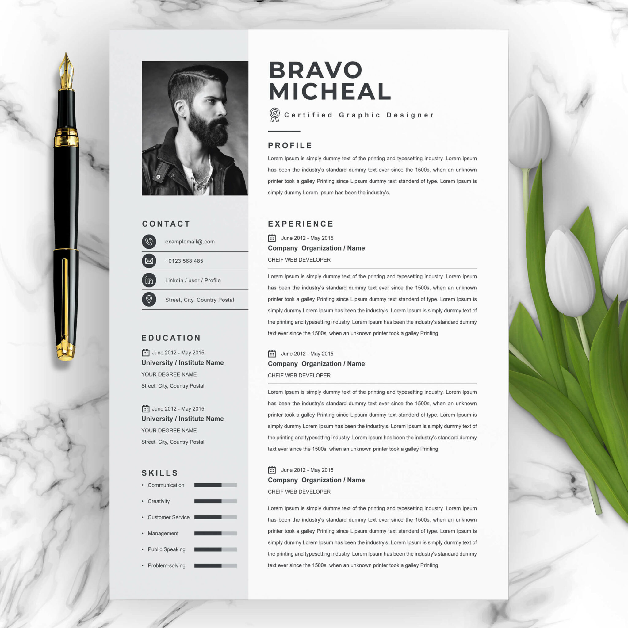 Certificate Graphic Designer Resume Template | Professional CV Template ...