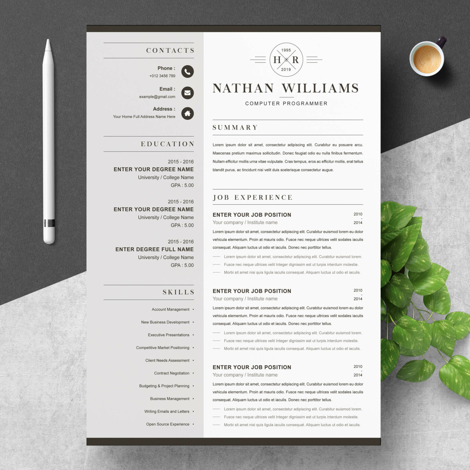 Computer Programmer Modern Resume Template | InDesign Resume Template ...