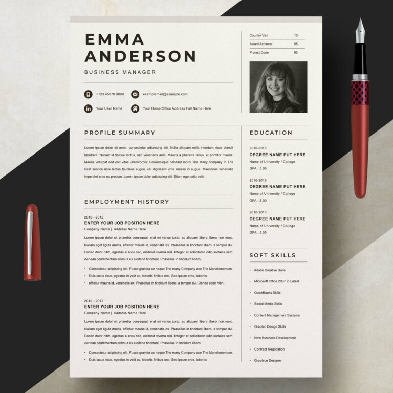 Business Manager Resume Template | Simple Resume Template AI Format ...