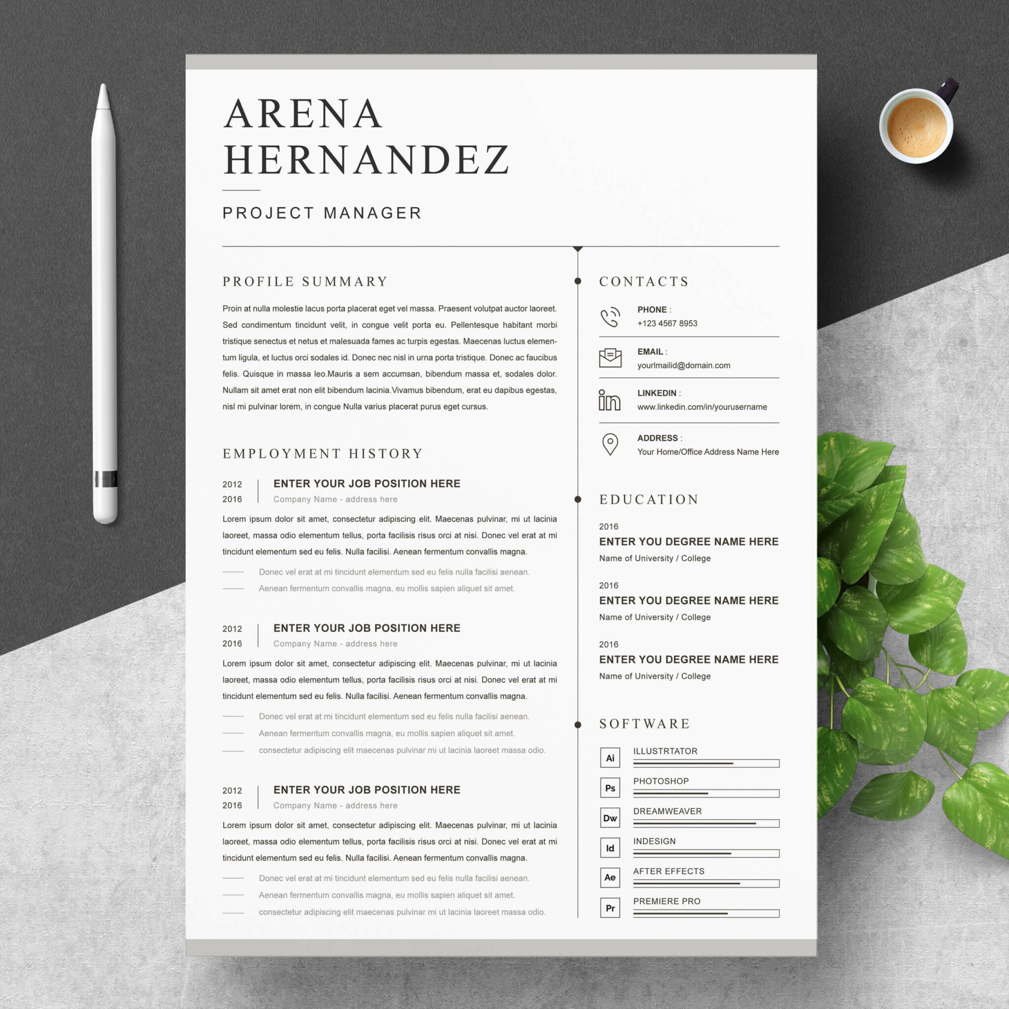 Project Manager Resume Template | Microsoft Word Resume Template ...