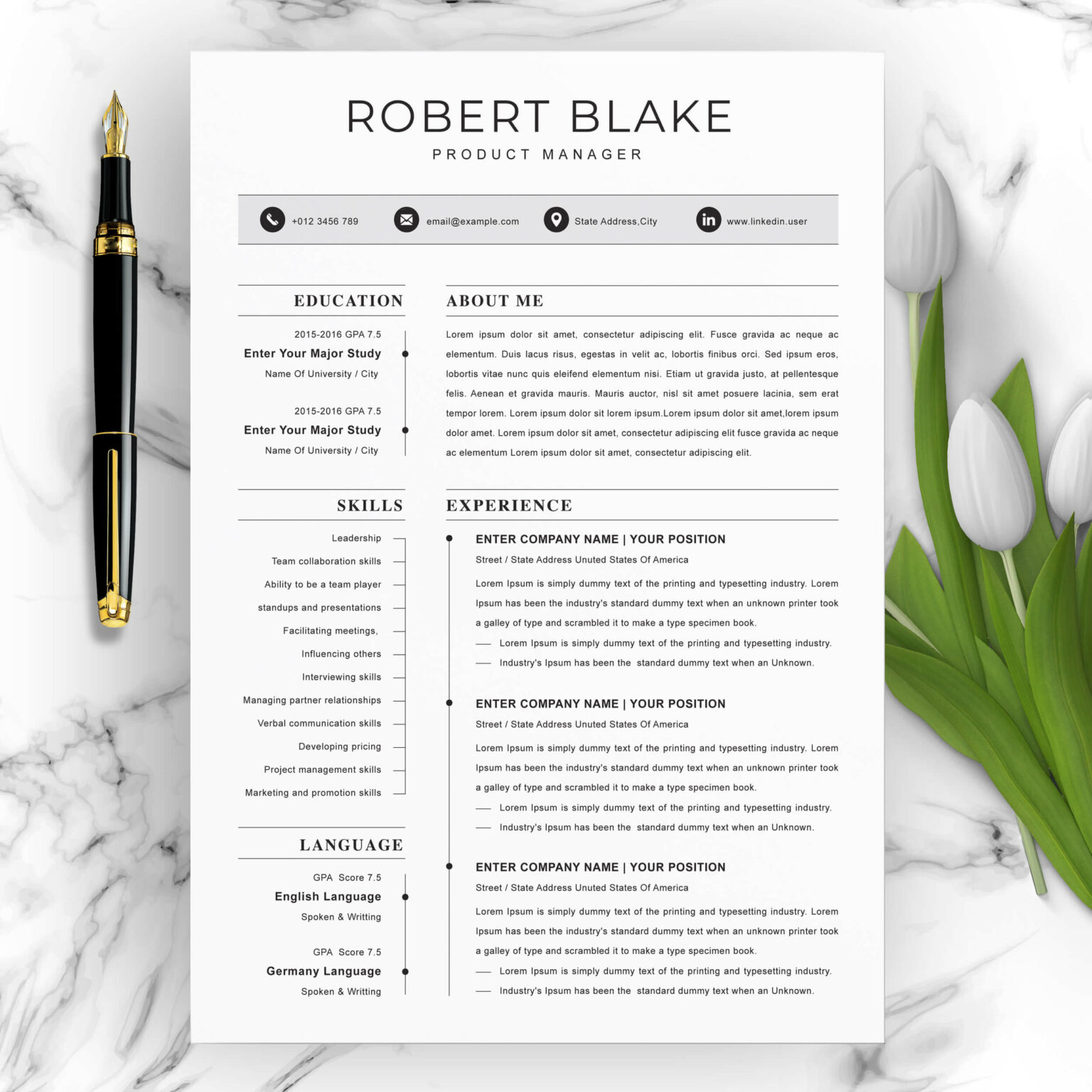 Product Manager Resume Template | Clean (CV) Resume Template ...