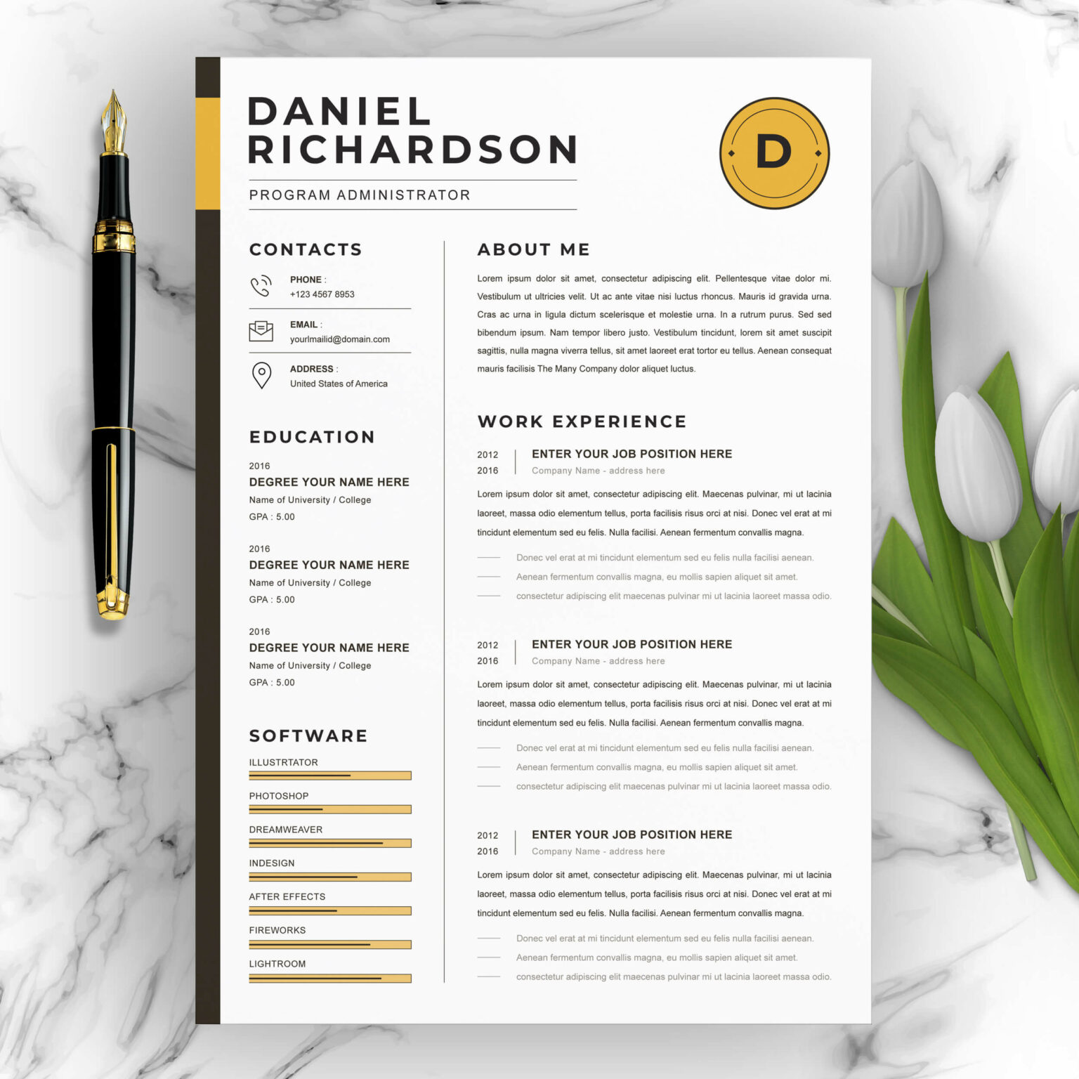 Program Administrator CV Template | Minimal Resume Template - MasterBundles