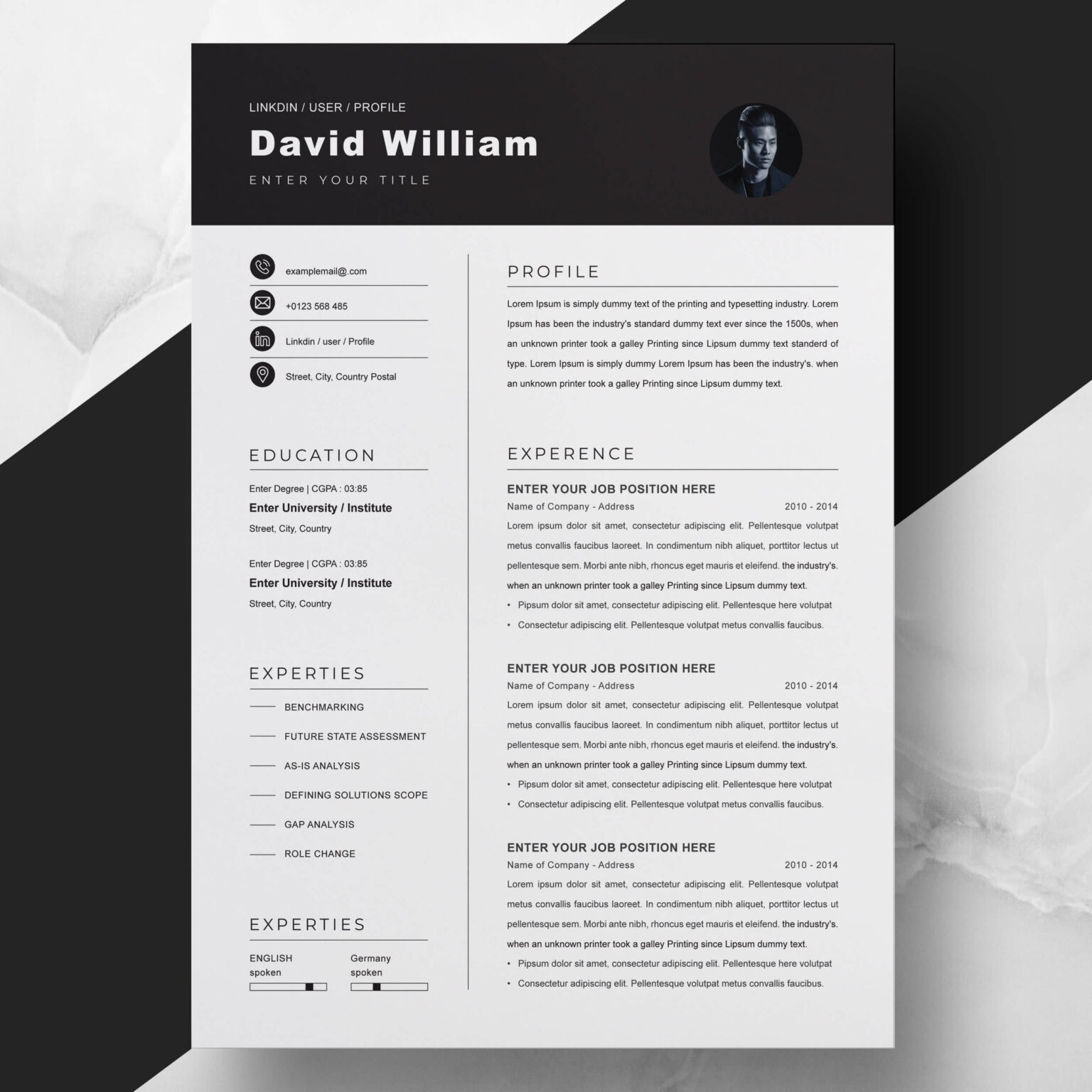 Black & White Resume Template | Professional CV Template - MasterBundles