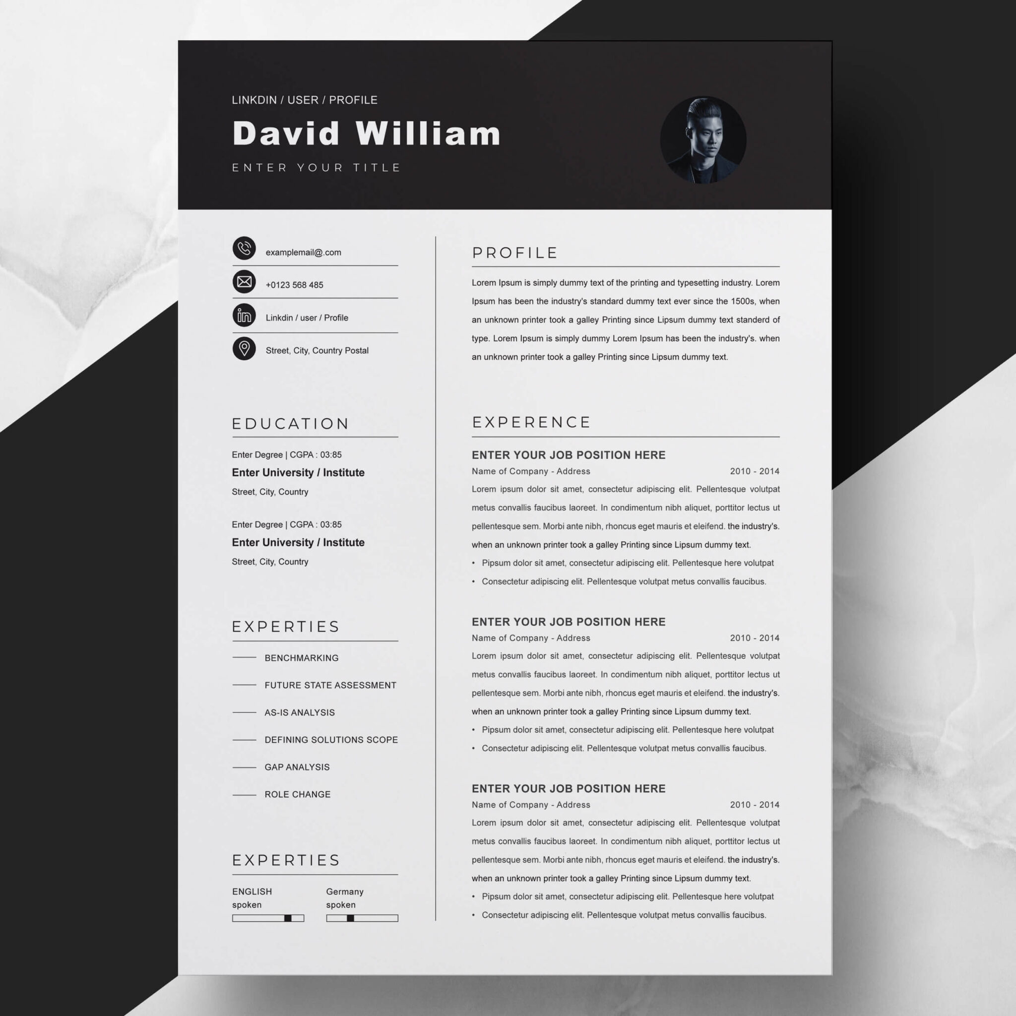 Black & White Resume Template | Professional CV Template - MasterBundles