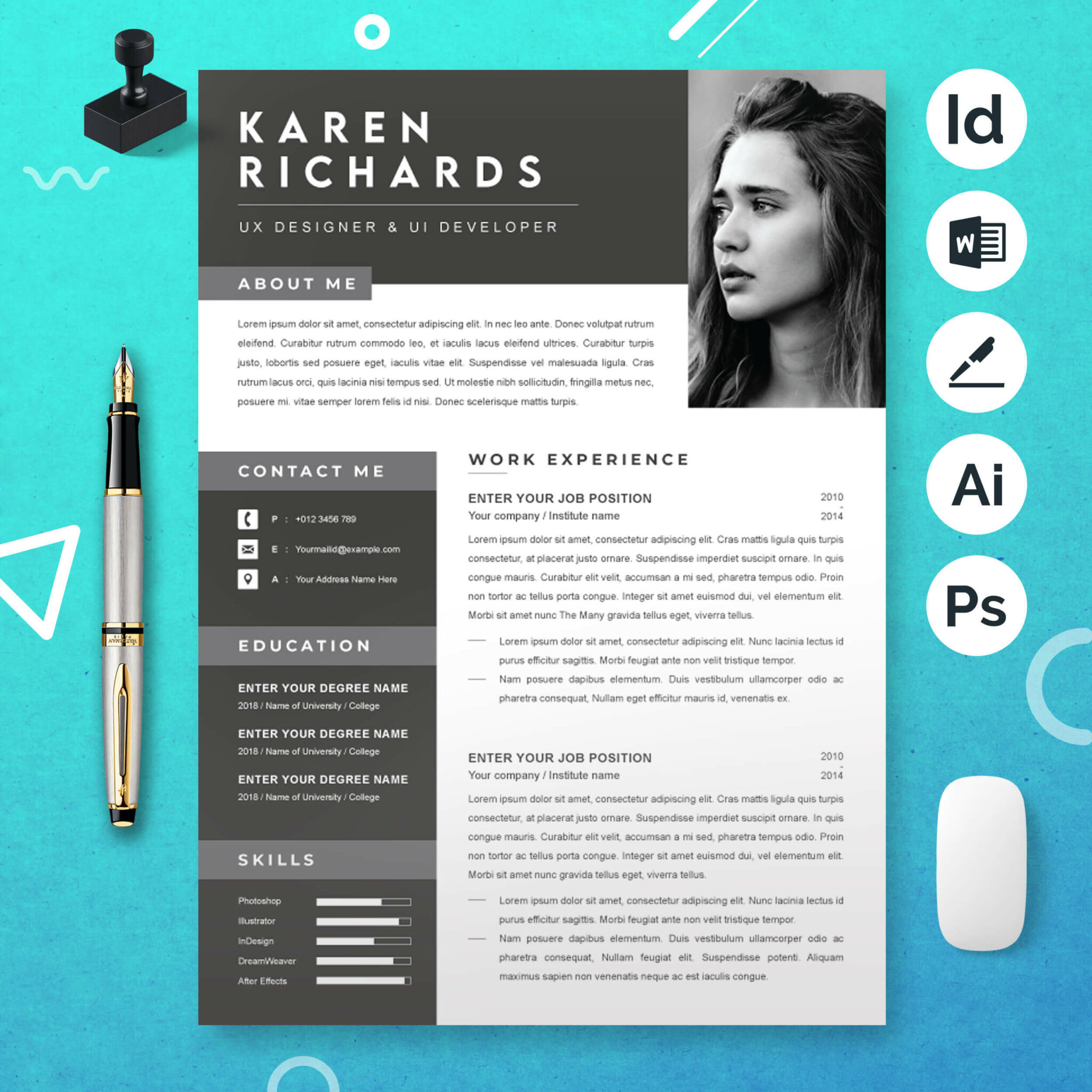 Creative Professional Resume Template | Minimal Resume Template ...