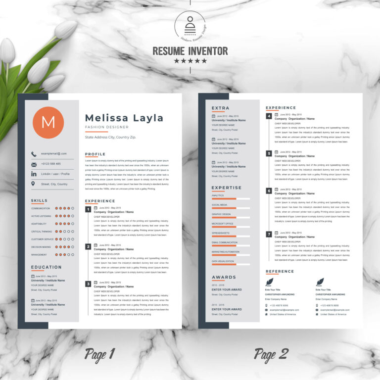 Fashion Designer Resume Template | Modern Resume Template With Cover ...