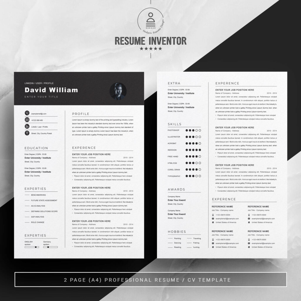 Black & White Resume Template | Professional CV Template - MasterBundles