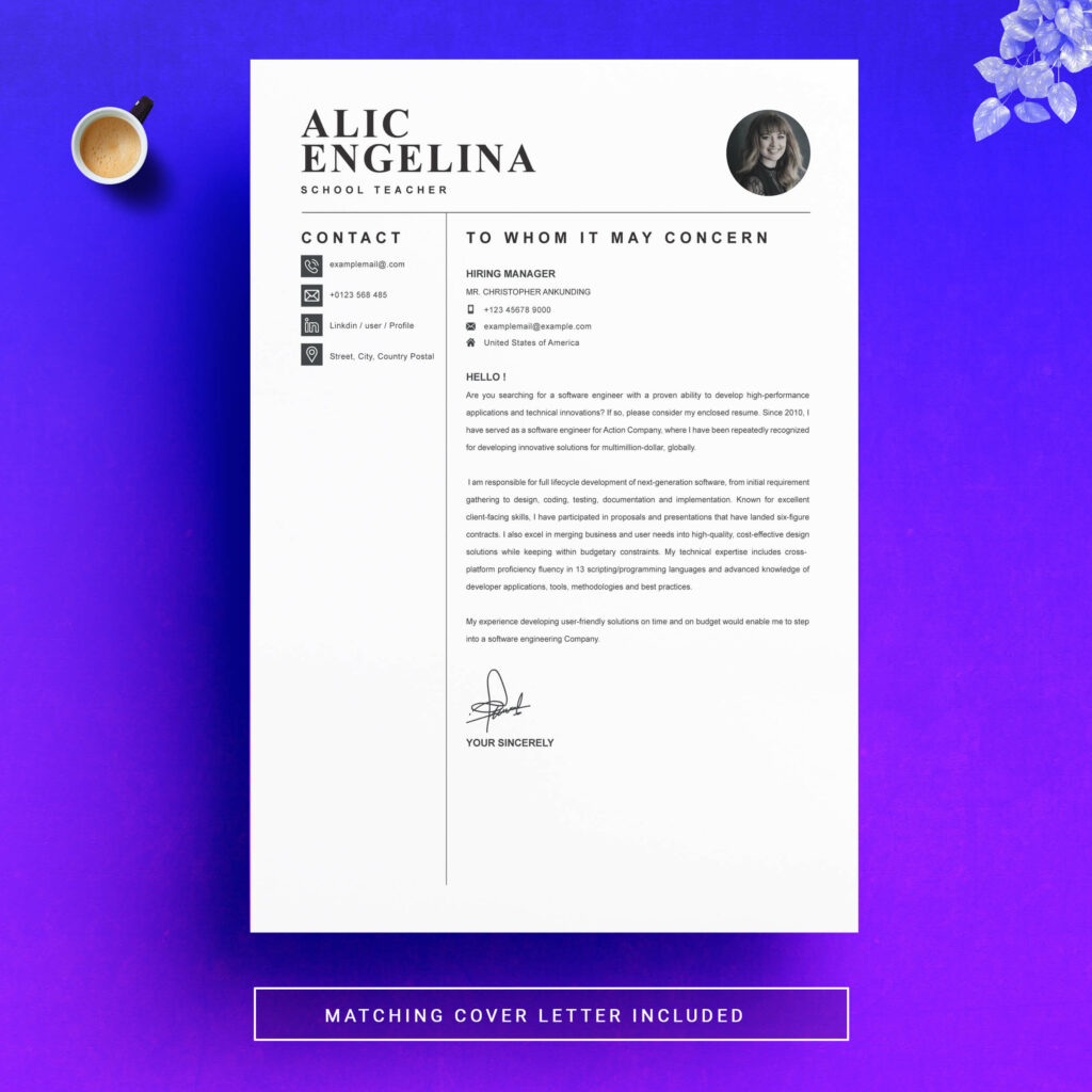 School Teacher Clean & Modern Resume Template | CV Template Word ...