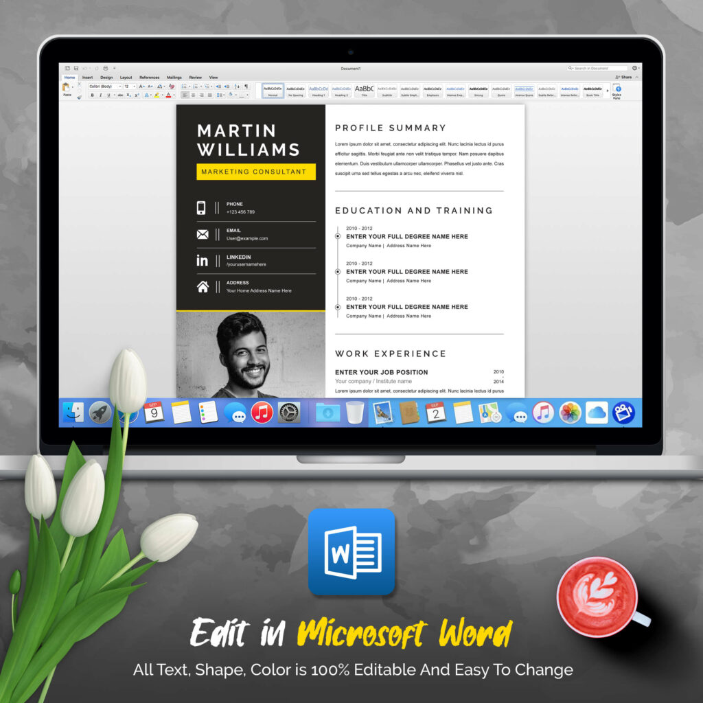 Modern Trendy Resume CV Template | Word Resume Template - MasterBundles