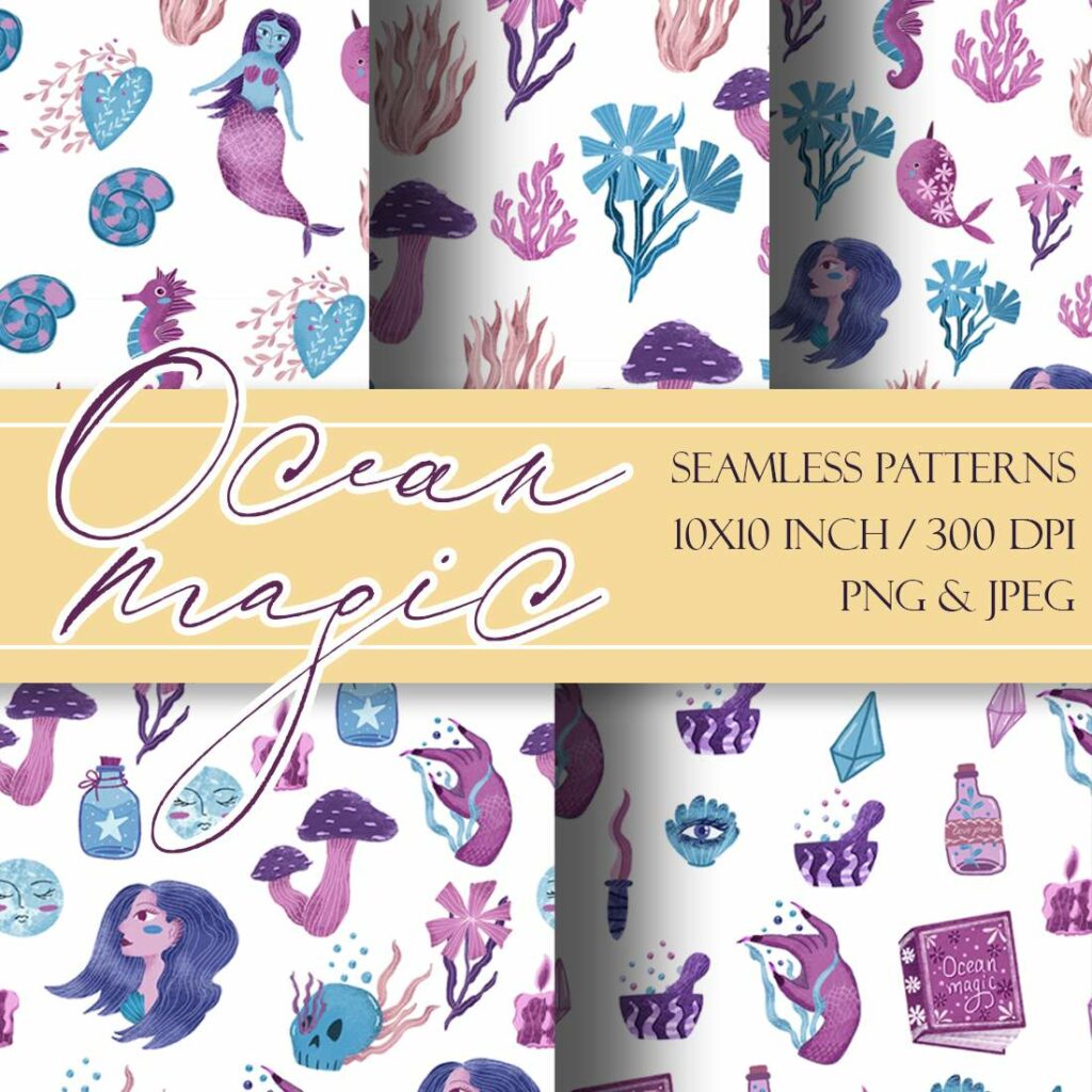 Ocean magic mermaid digital paper - MasterBundles