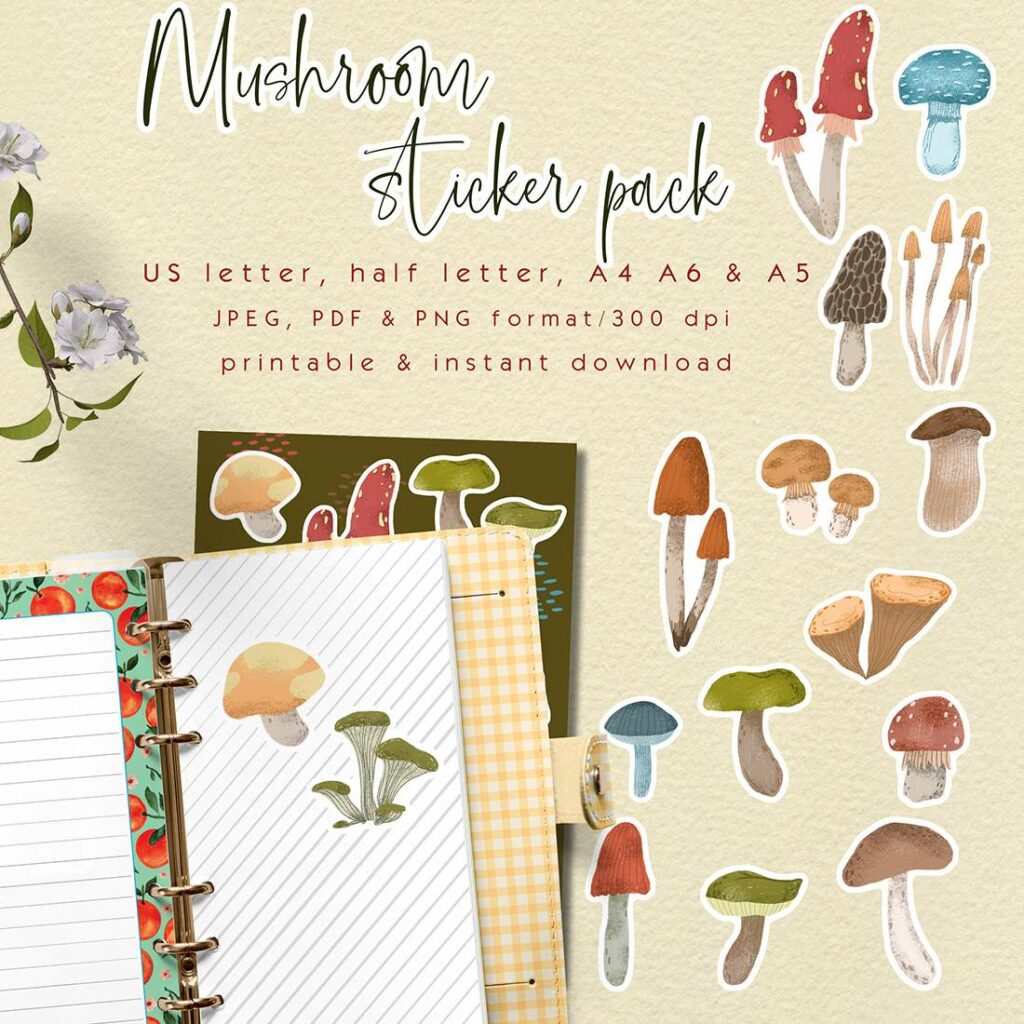 Forest mushroom sticker pack - MasterBundles