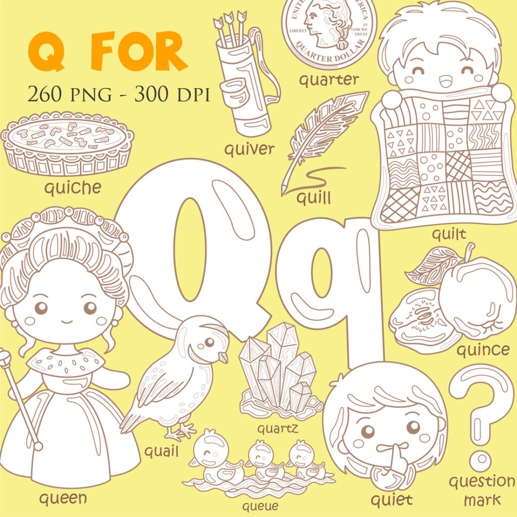 Alphabet Q For Vocabulary School Lesson Queen Quail Quit Queque Quartz ...