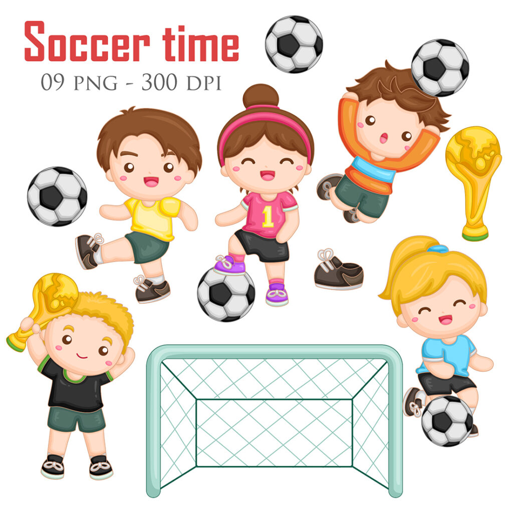 Happy Kids Playing Sport Soccer Ball Time Football Activity Outdoor ...
